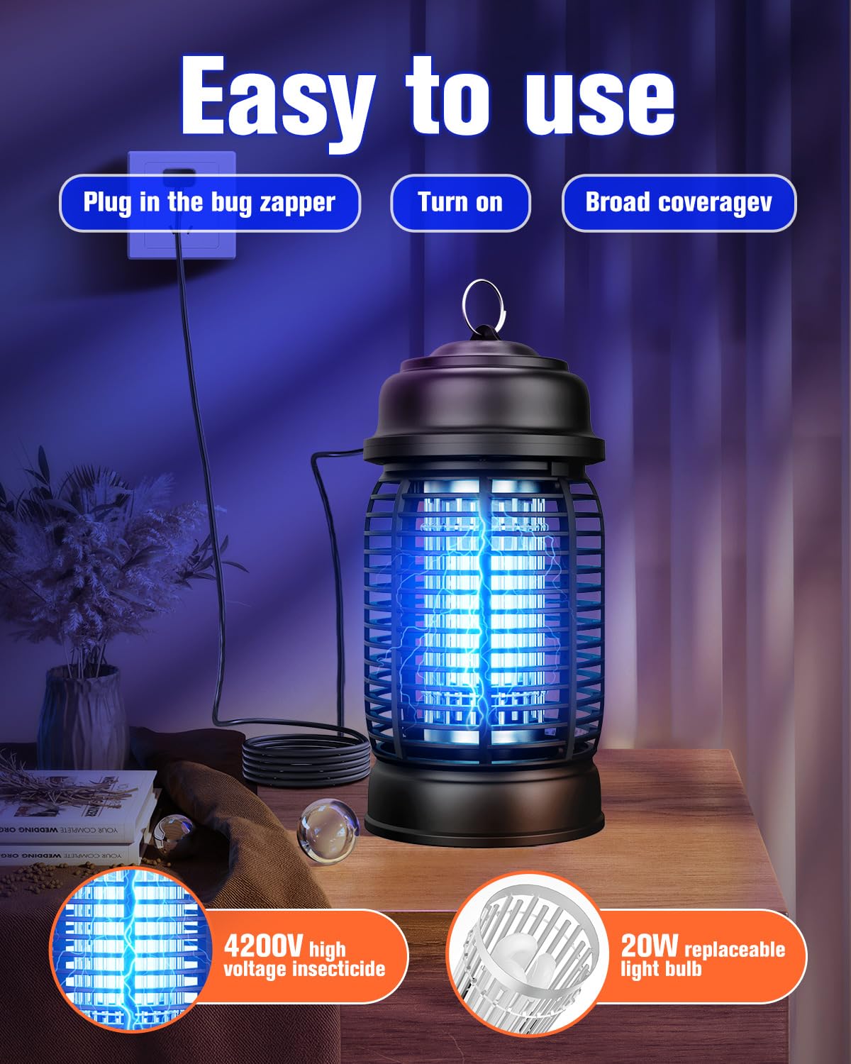 DEEZEE Bug Zapper Outdoor, 4200V Mosquito Zapper Indoor,20W Electric Fly Zapper ,Insect Zapper&Mosquito Killer lamp for Home, Patio, Kitchen, Backyard, Camping, Plug-in…