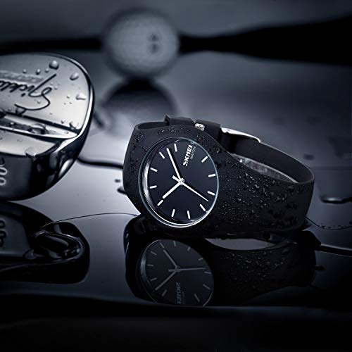 Gosasa Casual Simple Style Silicone Strap Women Sports Watches 30M Waterproof (Black Red Hands)