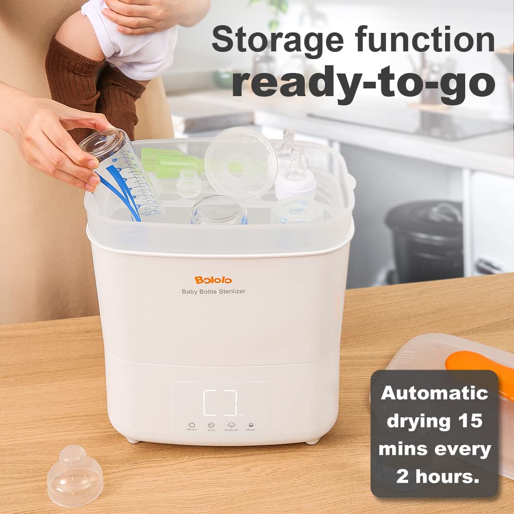 Bololo Baby Bottle Sterilizer and Dryer| Sanitizer for Baby Bottles,Breast Pump | 600W Stronger Power eletric bottle steamer box | LED Touch Screen | Auto Shut-Off