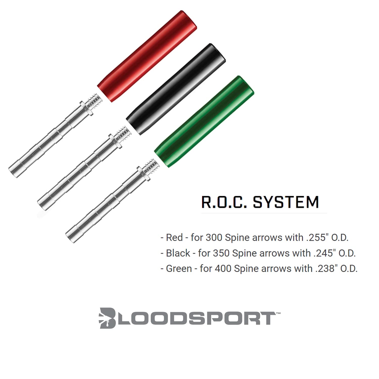 BLOODSPORT R.O.C. Reliable Outsert Component System for Added Arrow/Broadhead Connection Strength | .165" Micro-Diameter, 60 Grain, 6 Pack | Black - 350 Spine, 245" O.D.