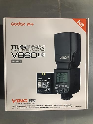 Godox V860II-N V860II Flash for Nikon, 2.4G TTL GN60 1/8000S HSS Nikon Speedlite, Rechargable Li-ion Battery, 650 Full Power Flashes, External Flash Compatible for Nikon Cameras