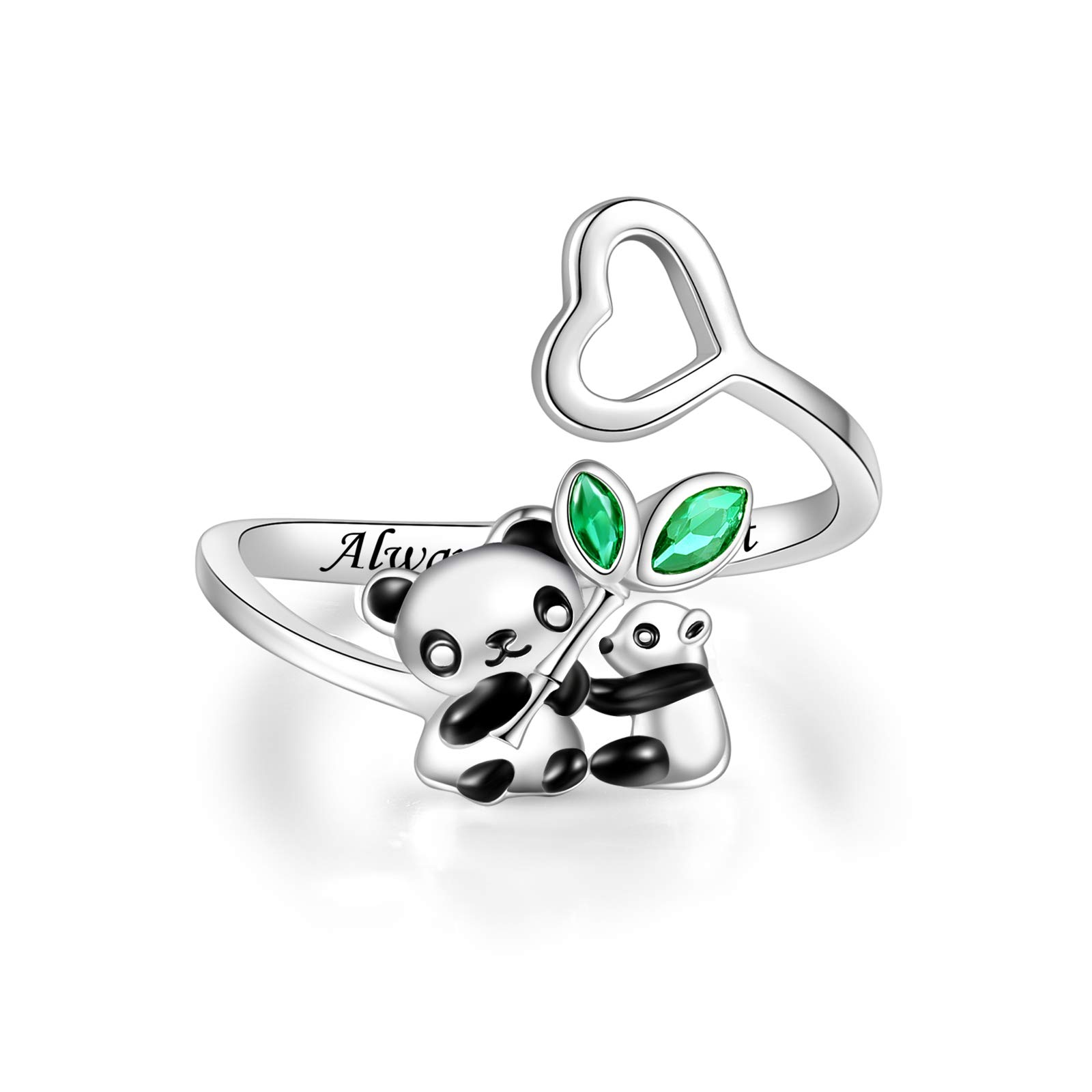 BEILIN Sterling Silver Panda Bear Ring Earrings Bracelet Necklace - Always in My Heart Mother Daughter Jewelry Gifts for Women Penda Lovers (Ring)