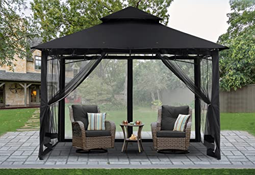 MASTERCANOPY Outdoor Garden Gazebo for Patios with Stable Steel Frame and Netting Walls (8x8,Black)