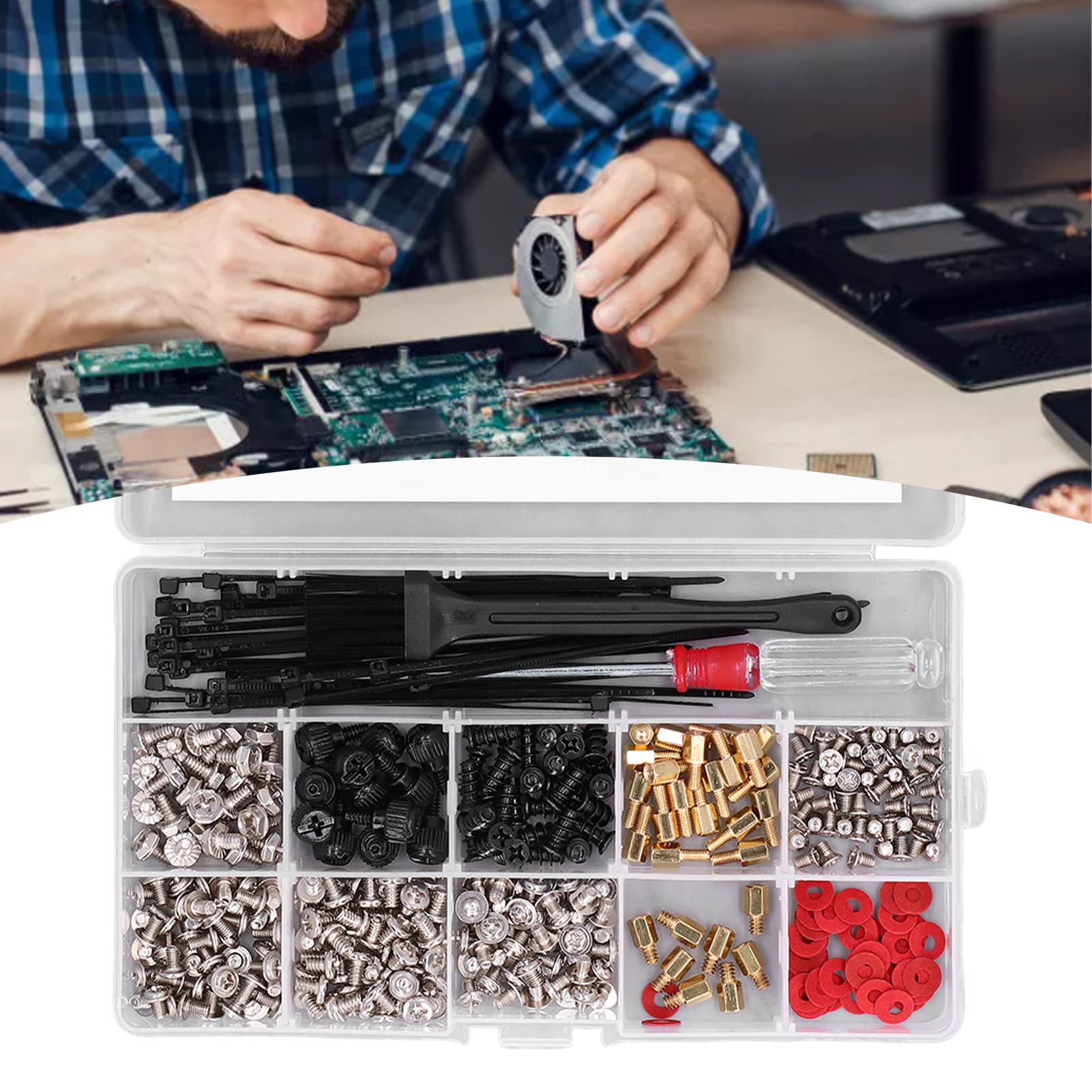 Computer Screw Parts, Long time antirust Computer Screw kit Made of Brass Steel Fiber Paper for Installation