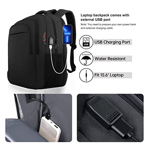Extra Large Laptop Backpack, Anti Theft Travel Laptop Backpack, Durable 17.3 Inch Water Resistant TSA Business Computer Backpack with USB Charging Port, AREYTECO College School Students Backbag, Black