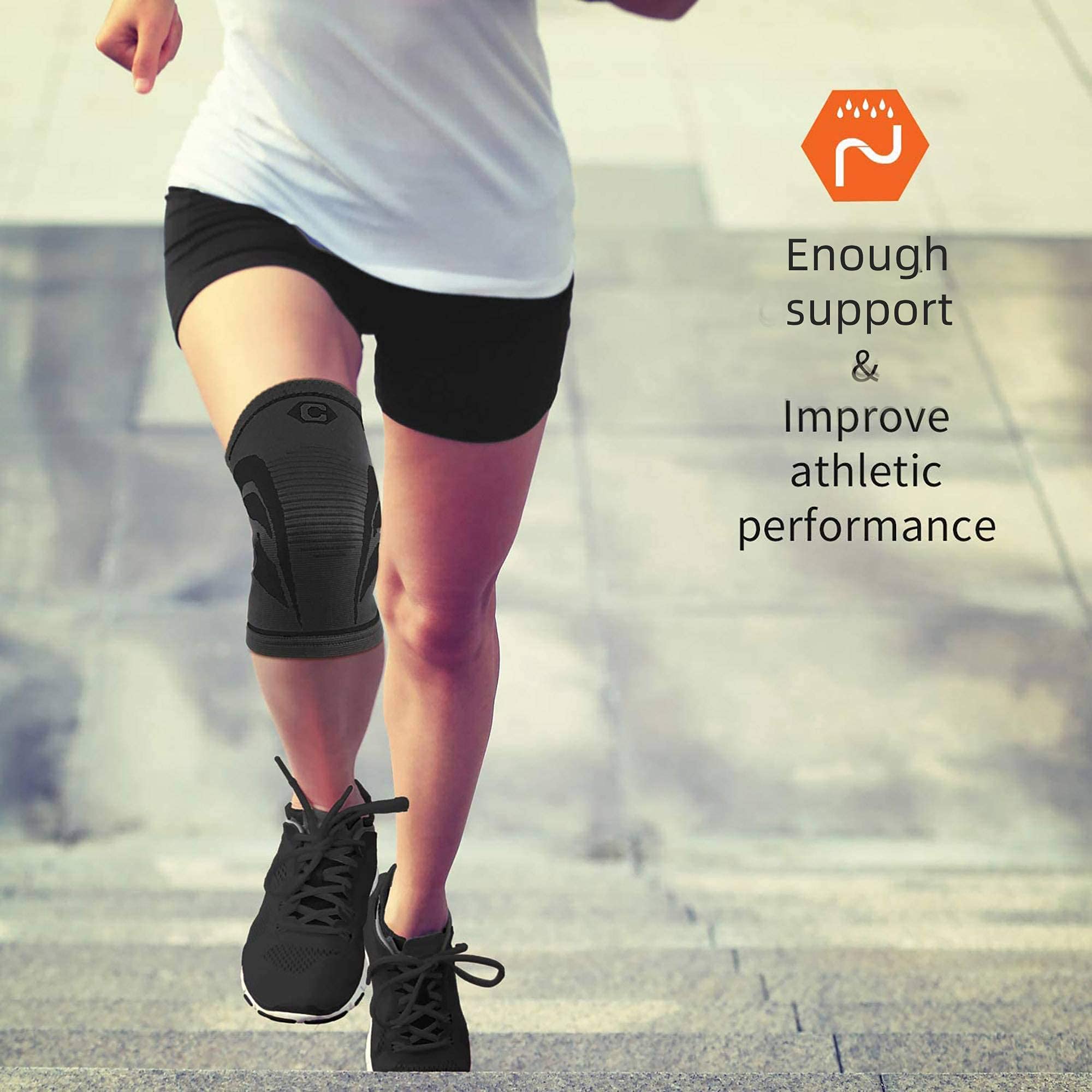 CAMBIVO 2 Pack Knee Compression Sleeve, Knee Brace for Women and Men, Knee Support for Running, Workout, Hiking, Sports (Jet Black,Large)