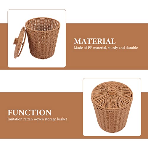 DOITOOL Wicker Storage Basket with Lid Round Rattan Storage Basket for Storage, Wicker Waste Basket for Bedroom, Bathroom, Offices Or Home ( 24x24cm )