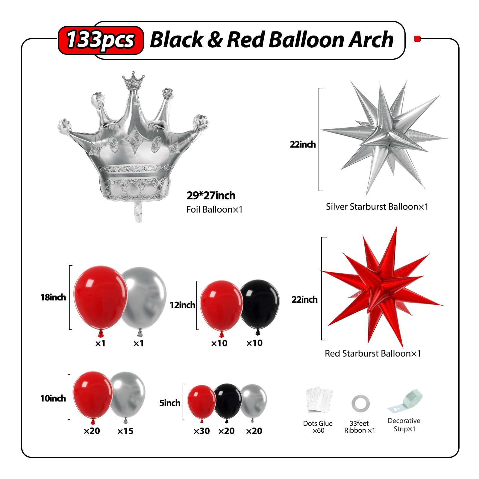 Red and Black Balloon Garland Arch Kit with Silver Red and Black Balloons for Anniversary Graduations Red and Black Birthday Decorations for Men Women