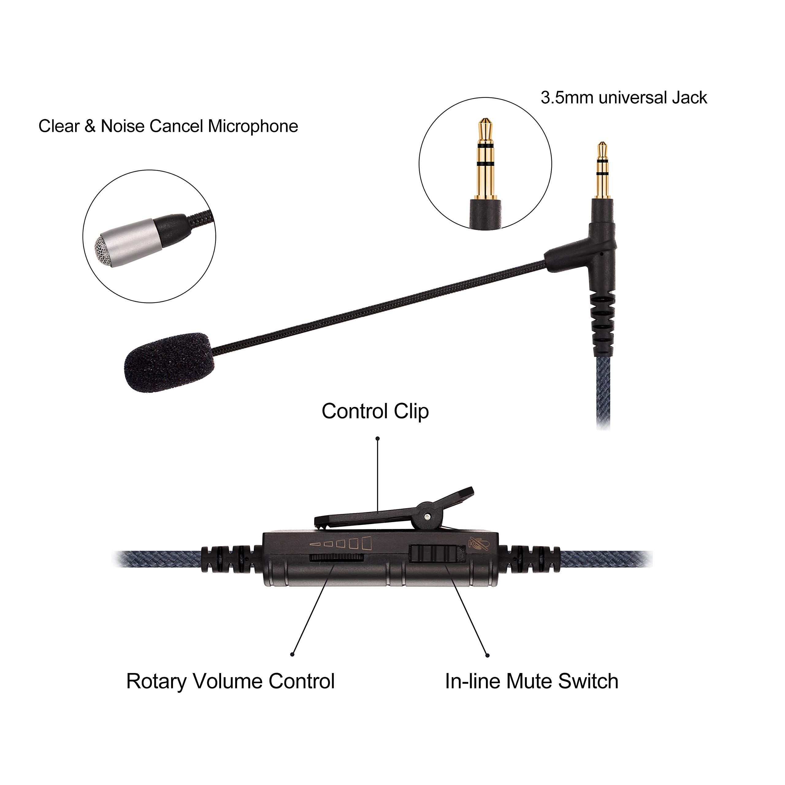 Boom Microphone Audio Cable Mute Volume Control for PlayStation PS4 for Xbox One Controller, PC - Boompro Gaming Mic Compatible with V-Moda or Most Other 3.5mm Jack Headphone