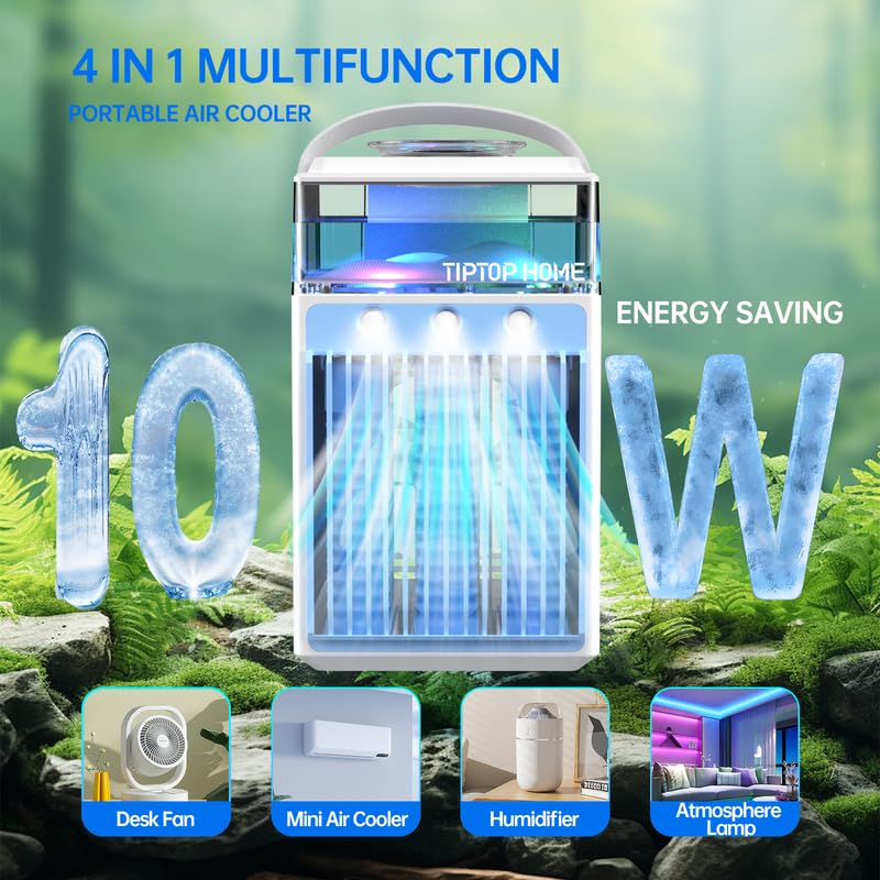 bubbacare Portable Air Conditioners, 4 in 1 Rechargeable Mini Air Conditioner Evaporative Personal Cooler Humidifier with App Control, 800ML Mini AC Desktop Cooling Fan for Office Tent Bedroom