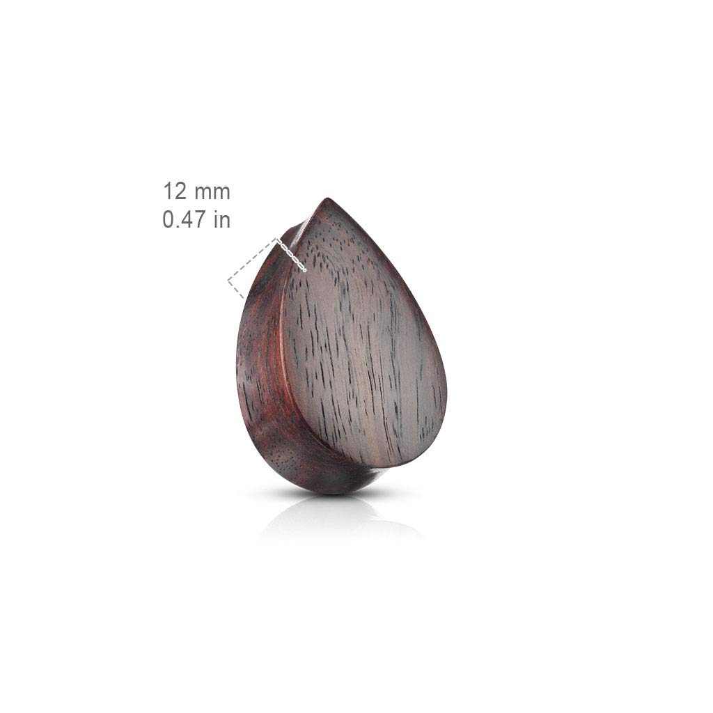 Blue Palm Jewelry Pair of Organic Sono Wood Tear Drop Shape Double Flared Saddle Plugs E547