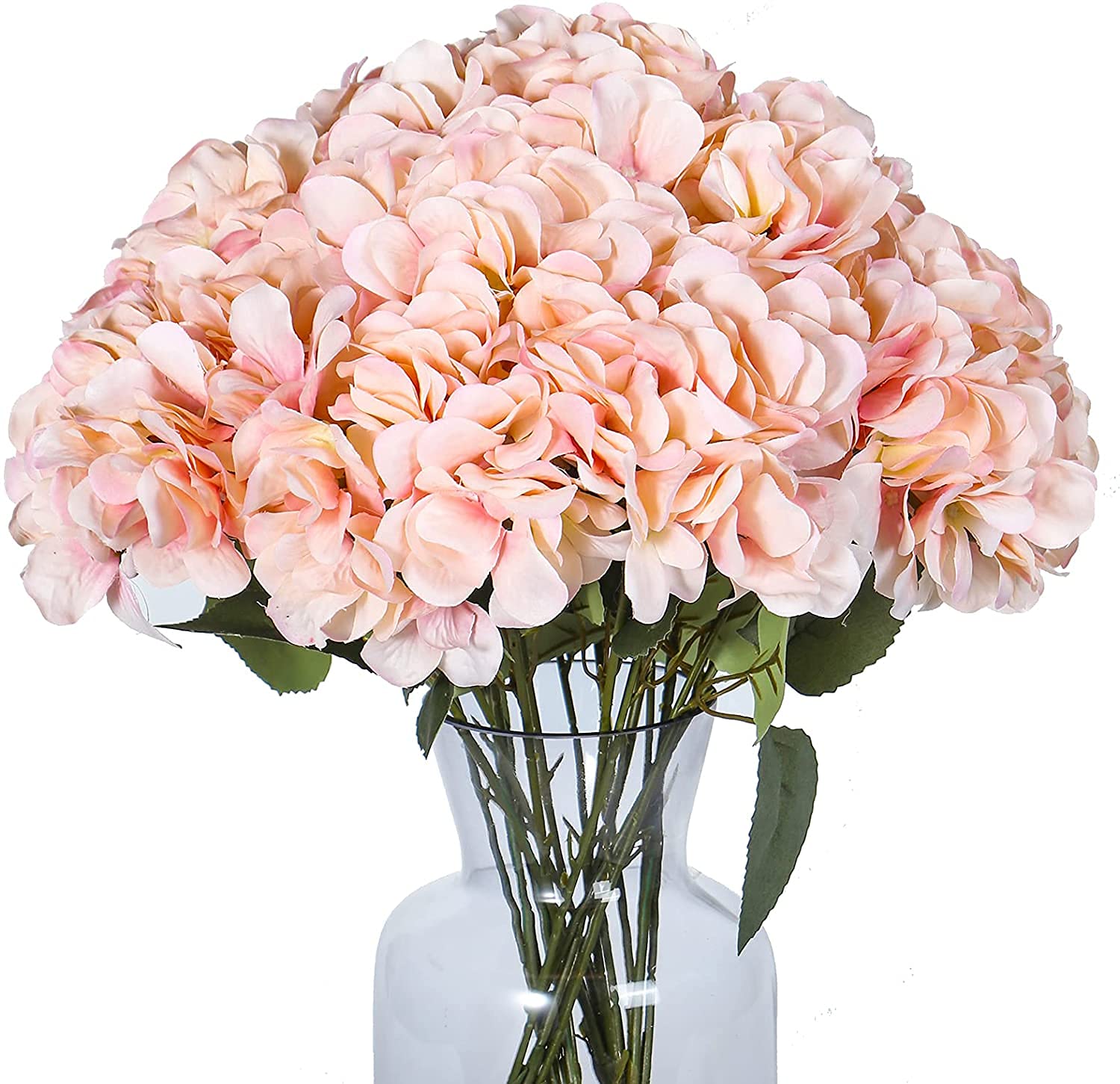 Blooming Paradise Artificial Fake 5Flowers Plants Silk Hydrangea Arrangements Wedding Bouquets Decorations Plastic Floral Table Centerpieces Home Kitchen Garden Party Festival Bar DIY (Light Pink)