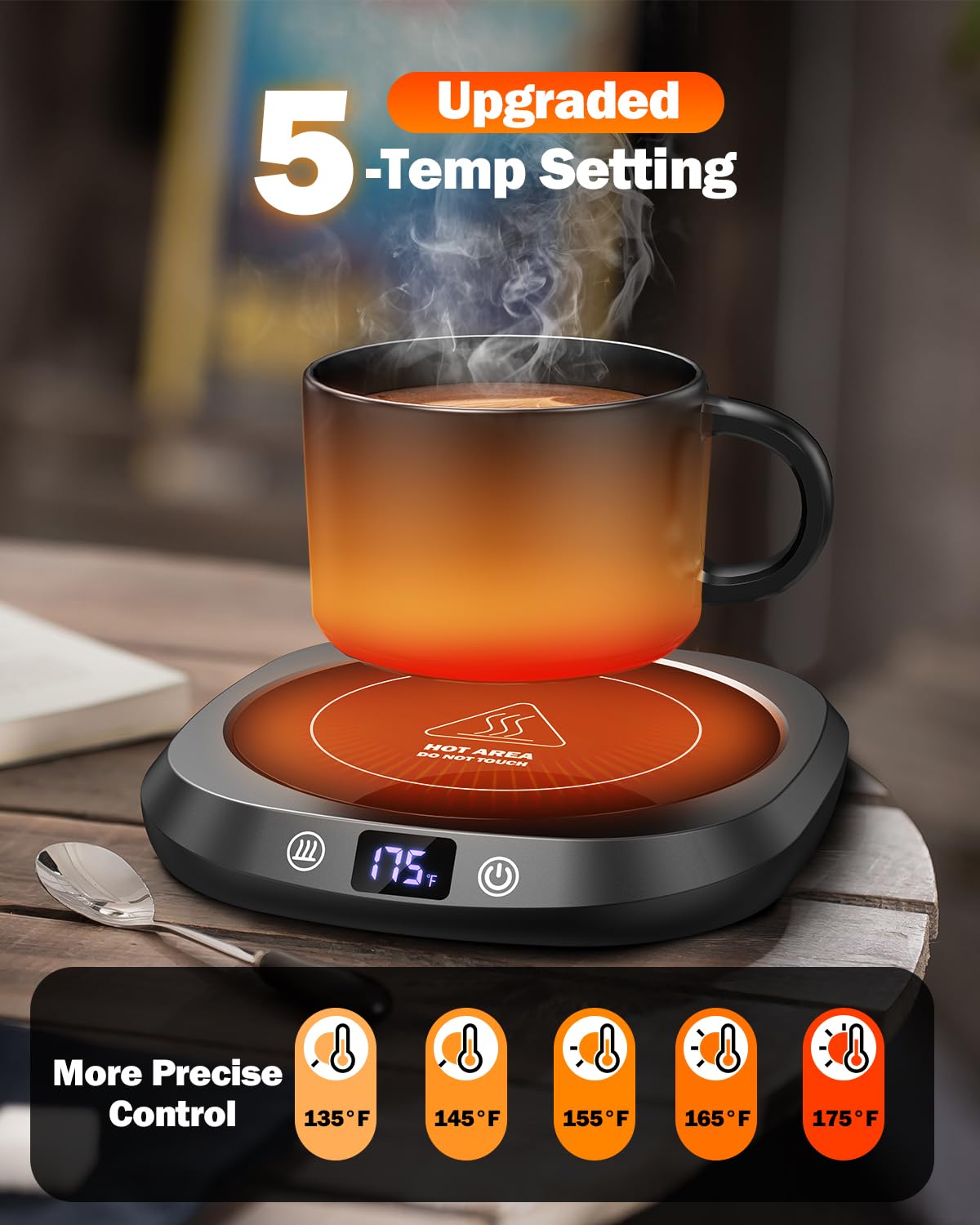 Coffee Mug Warmer -4S Fastest Heating Coffee Cup Warmer for Desk,5 Temp & 1-12H Timer Settings Auto Shutoff Candle Warmer,Ideal Coffee Gift Accessories with Greeting Card Keep Beverages Coffee Warmer