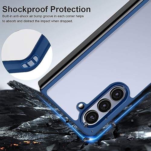 MALEWOLF Compatible with Samsung Galaxy Z Fold 5 Case [Camera Lens Protector] [Hinge Connector], Matte Translucent Slim Shockproof Silkly PC & TPU Phone Cover for Samsung Z Fold 5 Women Men (Blue)