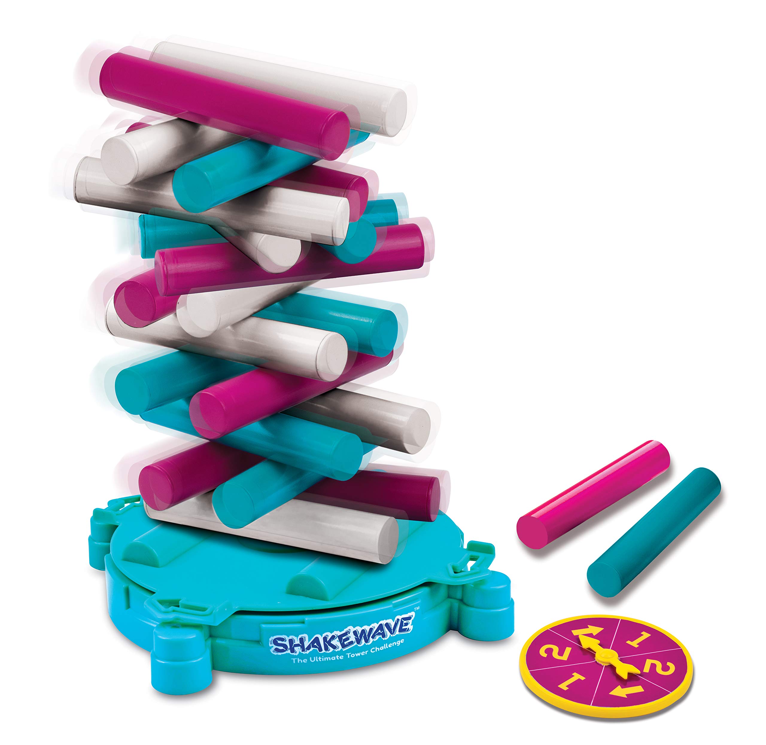 MUKIKIM Shakewave, Ultimate Stacking Blocks Game Challenge, Stack Rollers to Build Tower As High As Possible On Rotating Base Without Causing It to Collapse! Promotes Hand-Eye Coordination & Balance