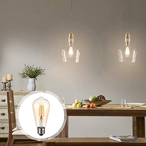HESSION Vintage Edison LED Bulb, 6-Pack ST58 E26 Base 40 Watt Equivalent, Warm White 2200K-2700K, Antique Vintage Style Light, Squirrel Cage Filament Edison Light Bulbs Amber Glass, Dimmable