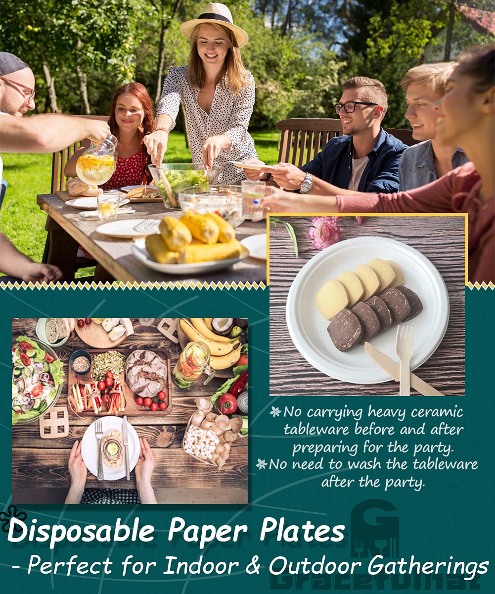 Chinette Paper Plates Dinner for 50 Guests | 7 inch Paper Plates & 50 Pcs 9 inch Disposable Plates | Total: 100 Pcs | White | Uncoated | Biodegradable | Compostable | Chinet paper plates dinner