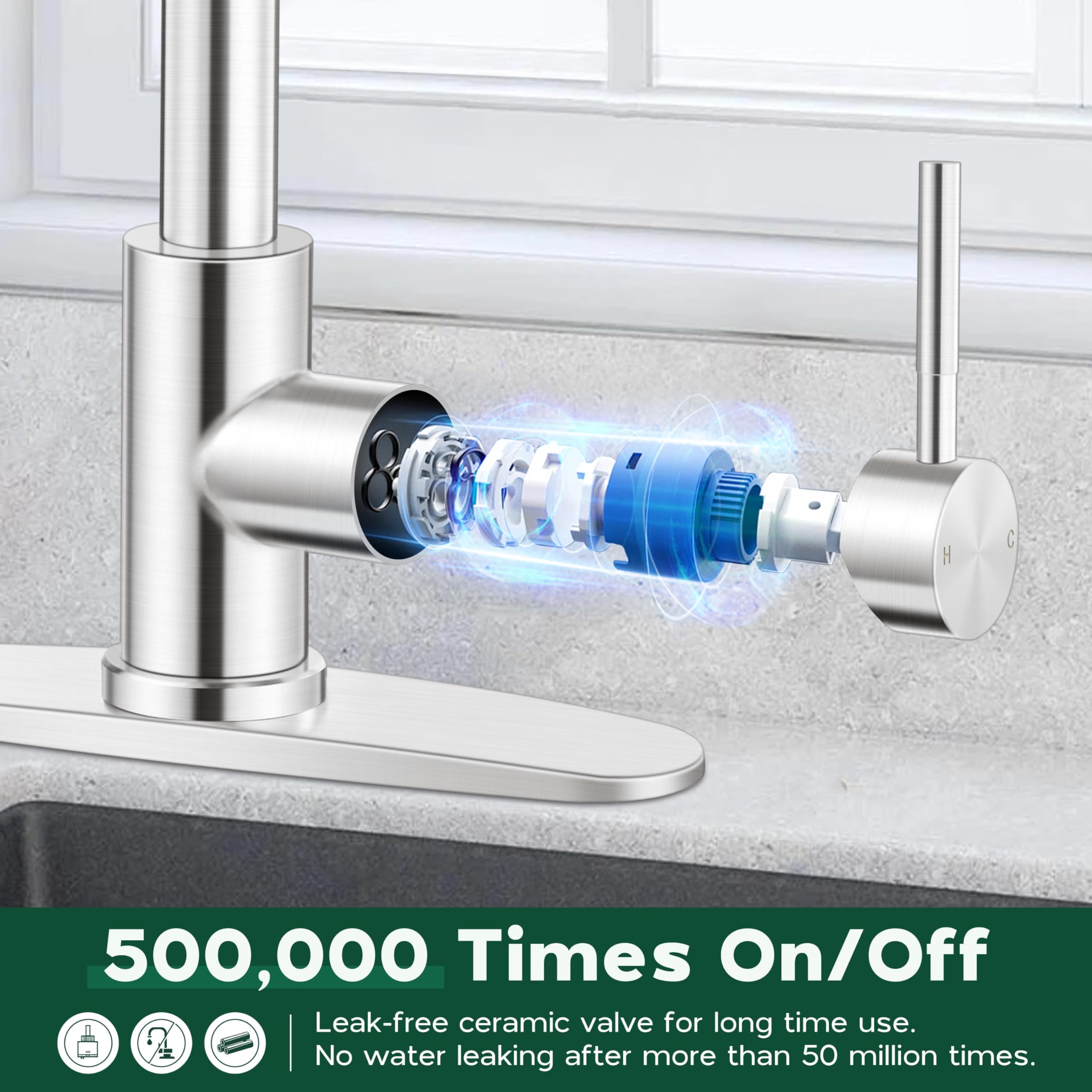 Onader Kitchen Faucet with Pull Down Sprayer Brushed Nickel Faucet with Soap Dispenser Stainless Steel Farmhouse RV Kitchen Sink Faucets