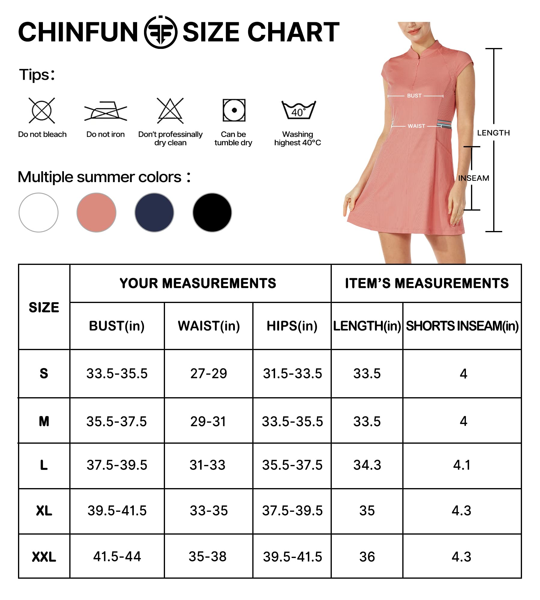 ChinFun Tennis Golf Dress for Women UPF50+ with Inner Shorts 4 Pockets for Athletic Exercise Workout Dresses Coral S
