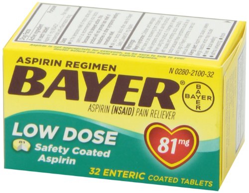 Bayer Aspirin Low Dose 81 mg, Enteric Coated Tablets, Doctor Recommended, Secondary Prevention of Cardiovascular Disease, 32 Safety Coated Tablets