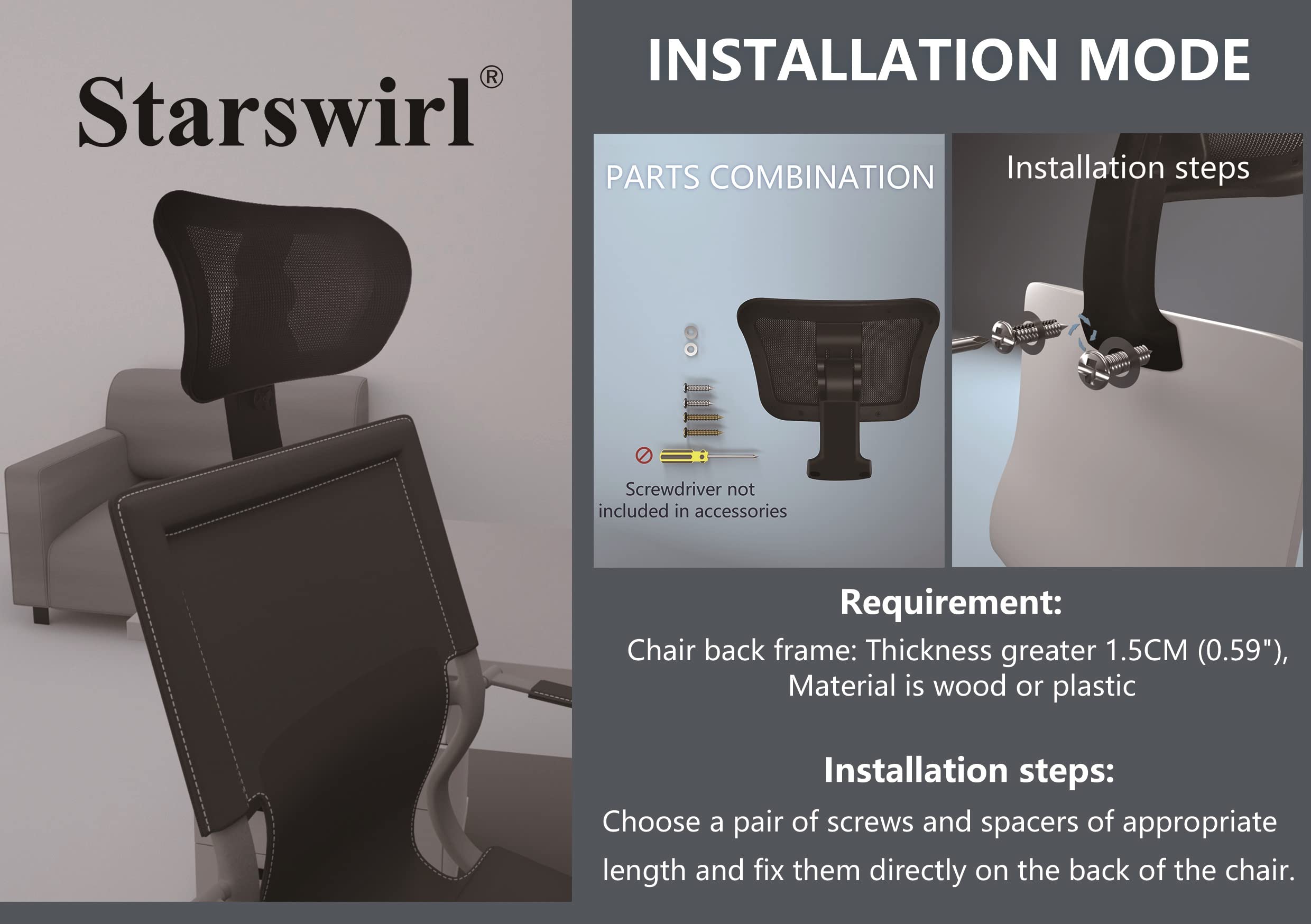 Starswirl Chair Head-Rest Attachment,Black Mesh & Nylon Frame | ONLY - Chair Not Included