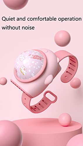 Omeet Portable Children's watch fan with Star Projection Watch Fan Handheld Wristband Leafless Fan - Pink