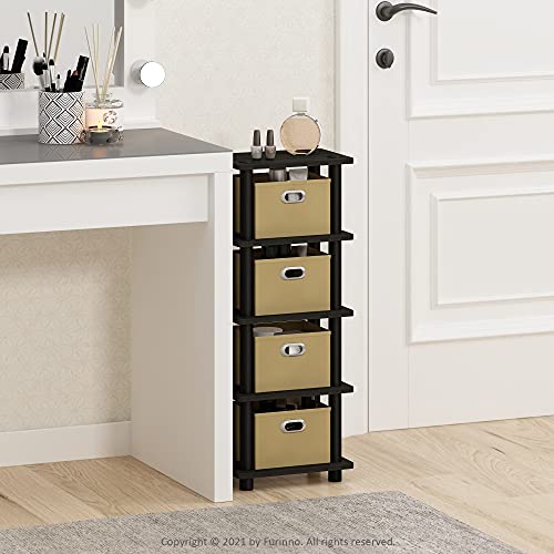 Furinno LACi 4-Bins System Rack, 11.3(W) x 28.8(H) Inch, Espresso/Black & Turn-N-Tube 5 Tier Corner Display Rack Multipurpose Shelving Unit, 1-Pack, Espresso/Black