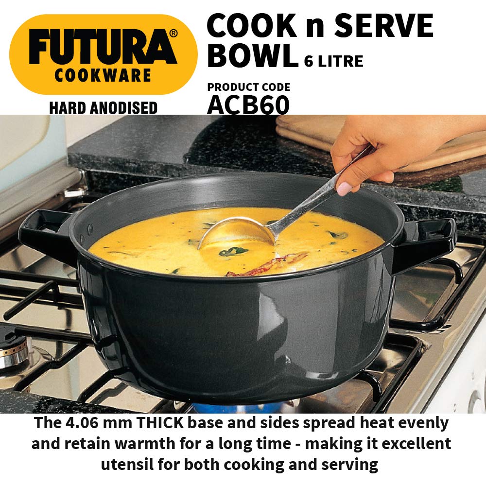 HAWKINS Futura Hard Anodised Cook-N-Serve Bowl Black 6 L