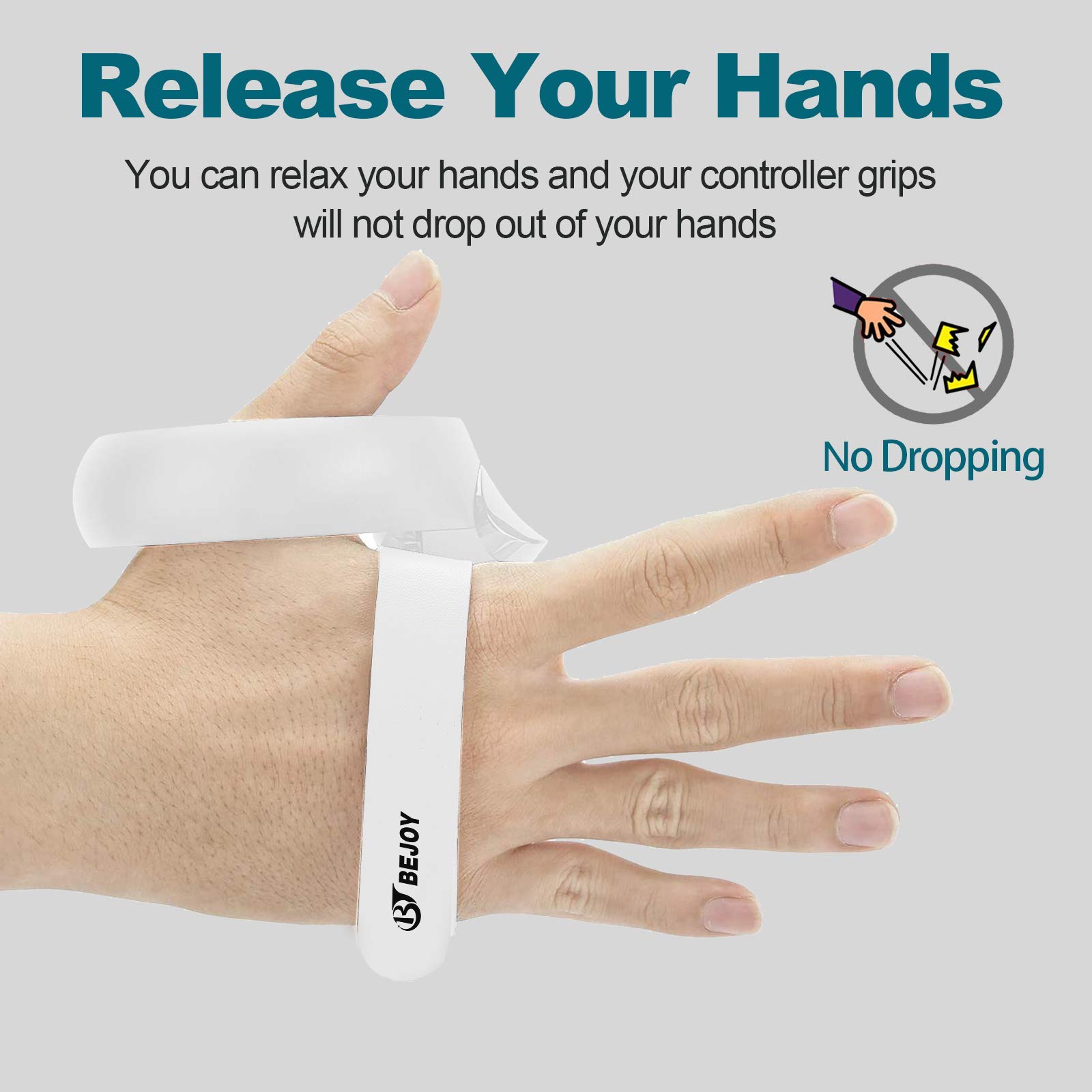 BEJOY Newest Touch Controller Grip Cover & Knuckle Strap & Lens Protect Cover Set for Oculus Quest 2, Professional Silicone Protection Accessories, Anti-Throw Sweatproof, Matte White