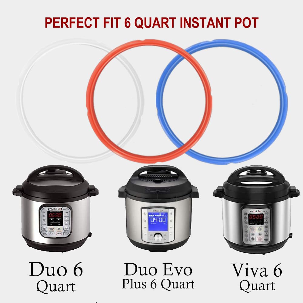 Blue Burps Instant Pot Sealing Ring 6 Quart, 4 Pcs Food Grade Silicone Instant Pot Ring for Instant Pot Seal, Compatible with IP-DUO60, IP-LUX60, IP-DUO50, Smart-60, IP-CSG60 β Red, Blue and Clear