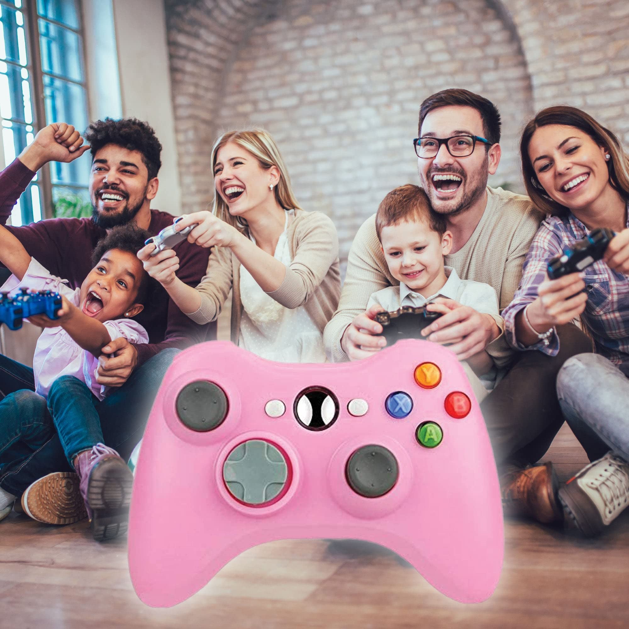 BEK Controller replacement for Xbox 360 Controller Wireless Remote Gamepad Non-Slip Joystick Thumb Grips Double Shock Live Play Compatible with Microsoft Xbox 360 Slim PC Windows 10 8 7 Color (Pink)