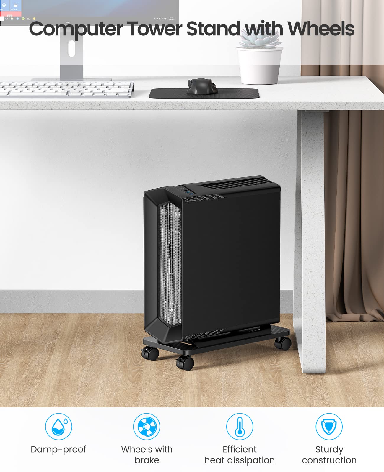 Computer Tower Stand, ORICO PC Holder Mobile CPU Holder with Protective Sides and 4 Caster Wheels Computer Tower Stand Carts on Carpet Fits for Most Computer Tower, Gaming PC, ATX Case