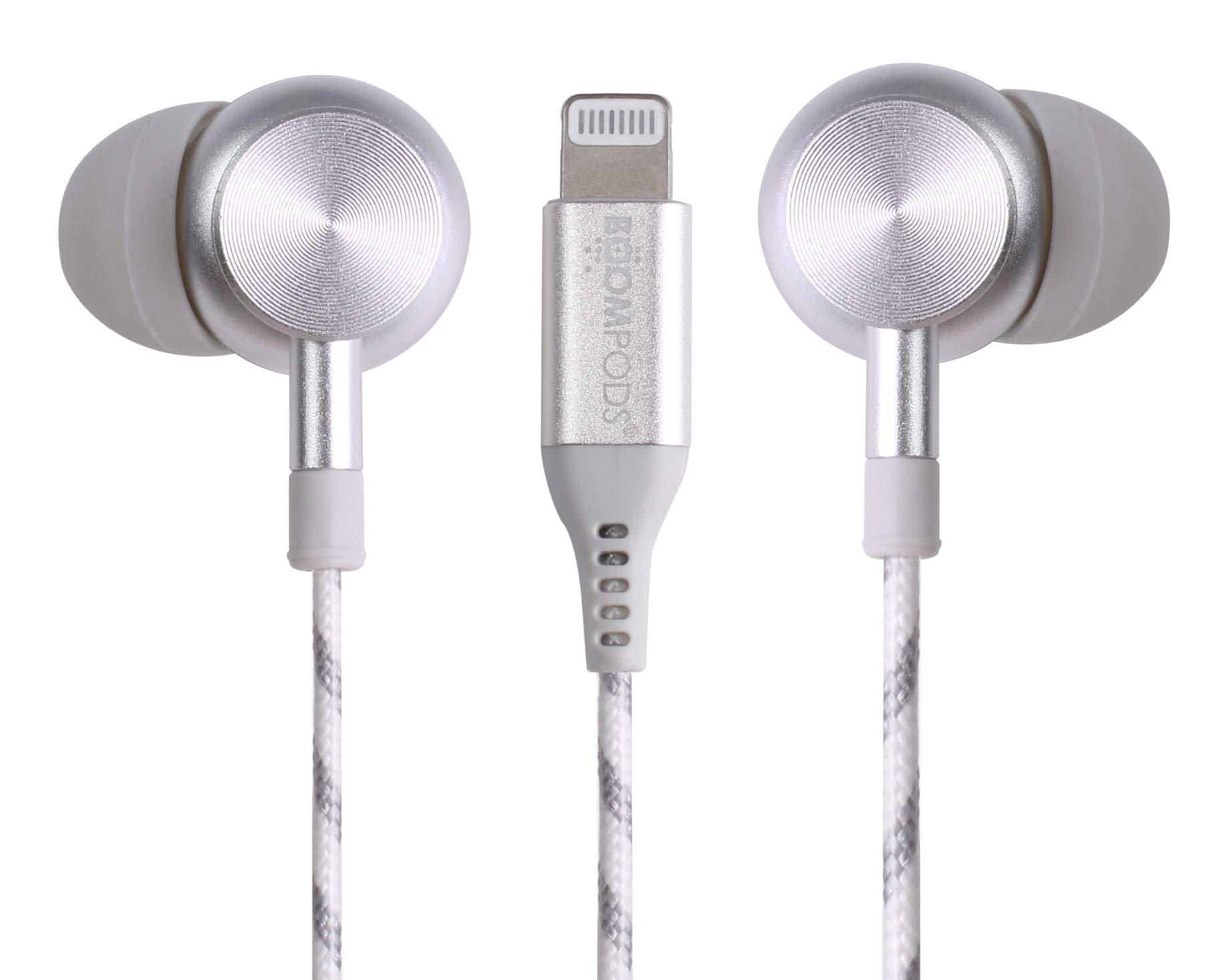 BoomPods Digibuds Lightning MFI Earbuds - Best in-Ear Digital Earbuds with Lightning Connector for iPhone and iPads, Fabric Braided Cable, Sweatproof, with Wired Inline Controls (Titanium)
