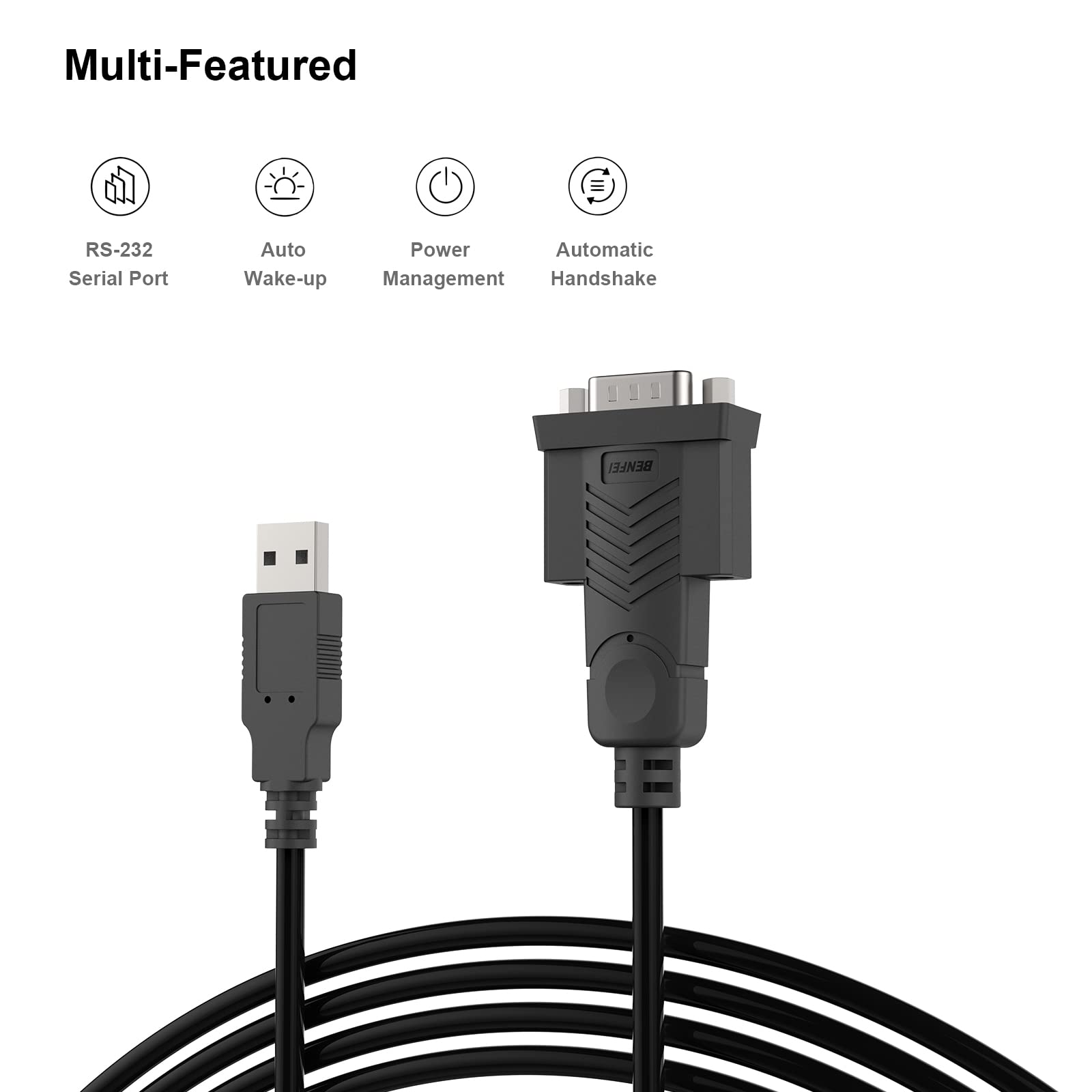 BENFEI USB to Serial Adapter,6 Feet USB to RS-232 Male (9-pin) DB9 Serial Cable, Prolific Chipset, Windows 11/10/8.1/8/7, Mac OS X 10.6 and Above(Not VGA)