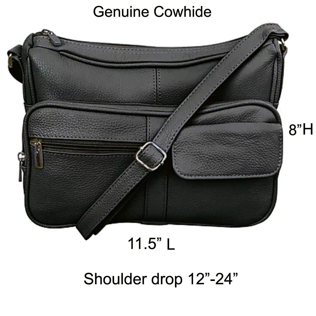 SILVERFEVER Medium Leather Handbag | Ladies Shoulder Bag | Organizer w Built in Wallet (black cowhide)