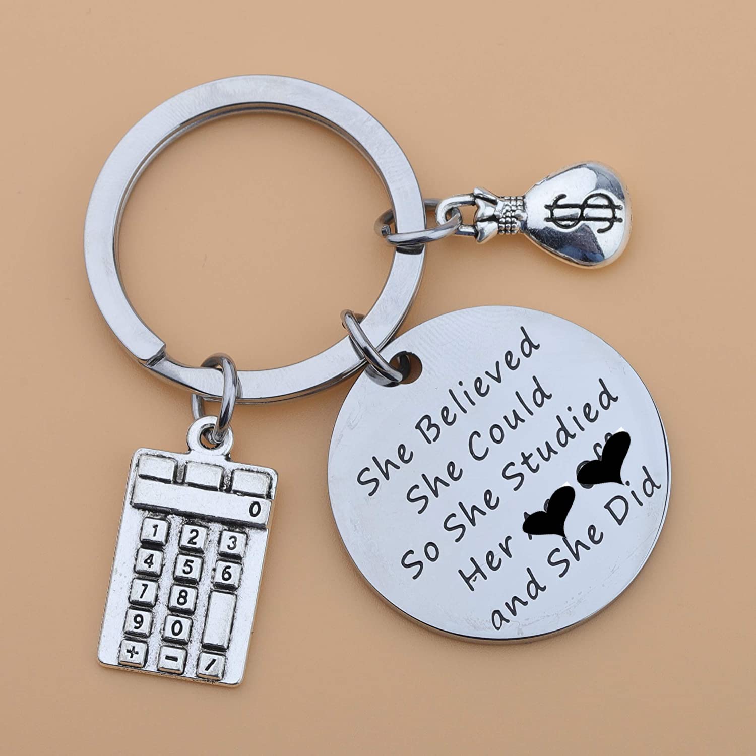 BEKECH Accountant CPA Gift Calculator Charm Keychain She Believed She Could So She Did Keychain Accounting Jewelry Accountant Gift CPA Coworker Gift CPA Graduation Gift (silver)