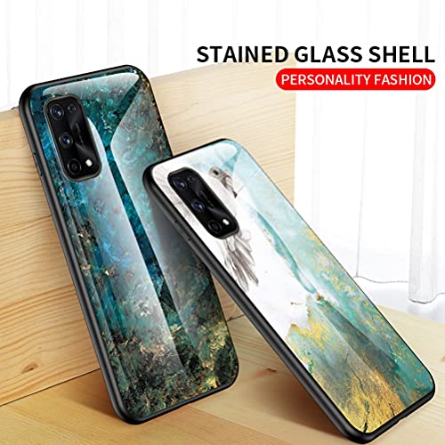 Grandcaser Case for Realme 7 Pro Ultra-Thin TPU Bumper Marble Polished Granite Pattern Glass Case Never Fade Protective Cover for Realme 7 Pro 6.4" -Emerald