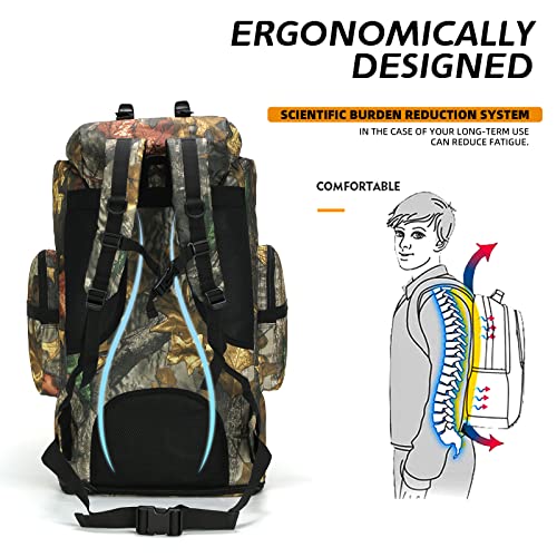 HongXingHai 70L/100L Hiking Camping Backpack MOLLE Rucksack Waterproof Traveling Daypack Durable High-Performance Backpack for Backpacking (Leaf camo, 70L/100L)