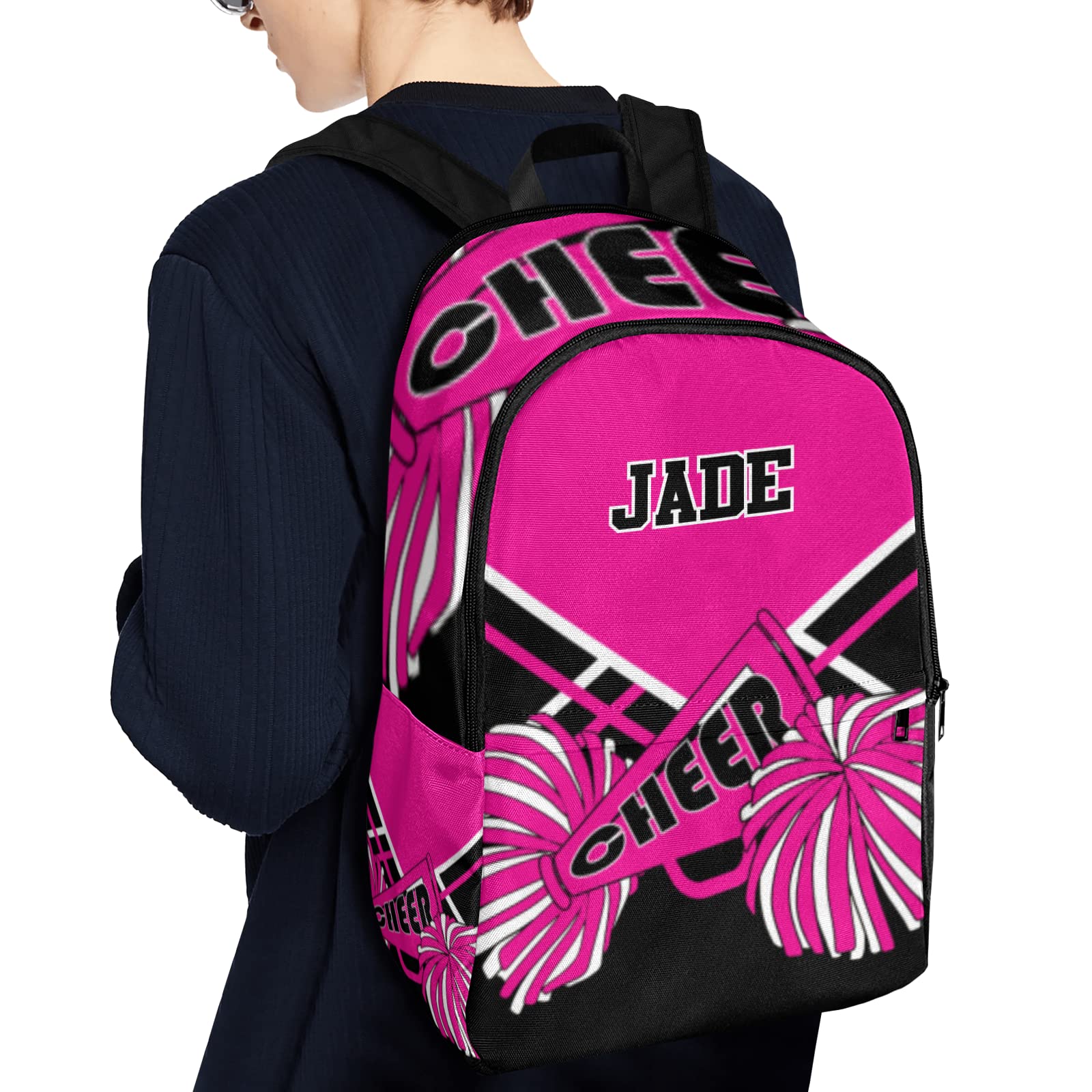 Cheer Pink Black Cheerleader Waterproof Backpack Sport Shoulder Bag for Men Women Gift, 11.8''(L)x5.51''(W)x17.72''(H)