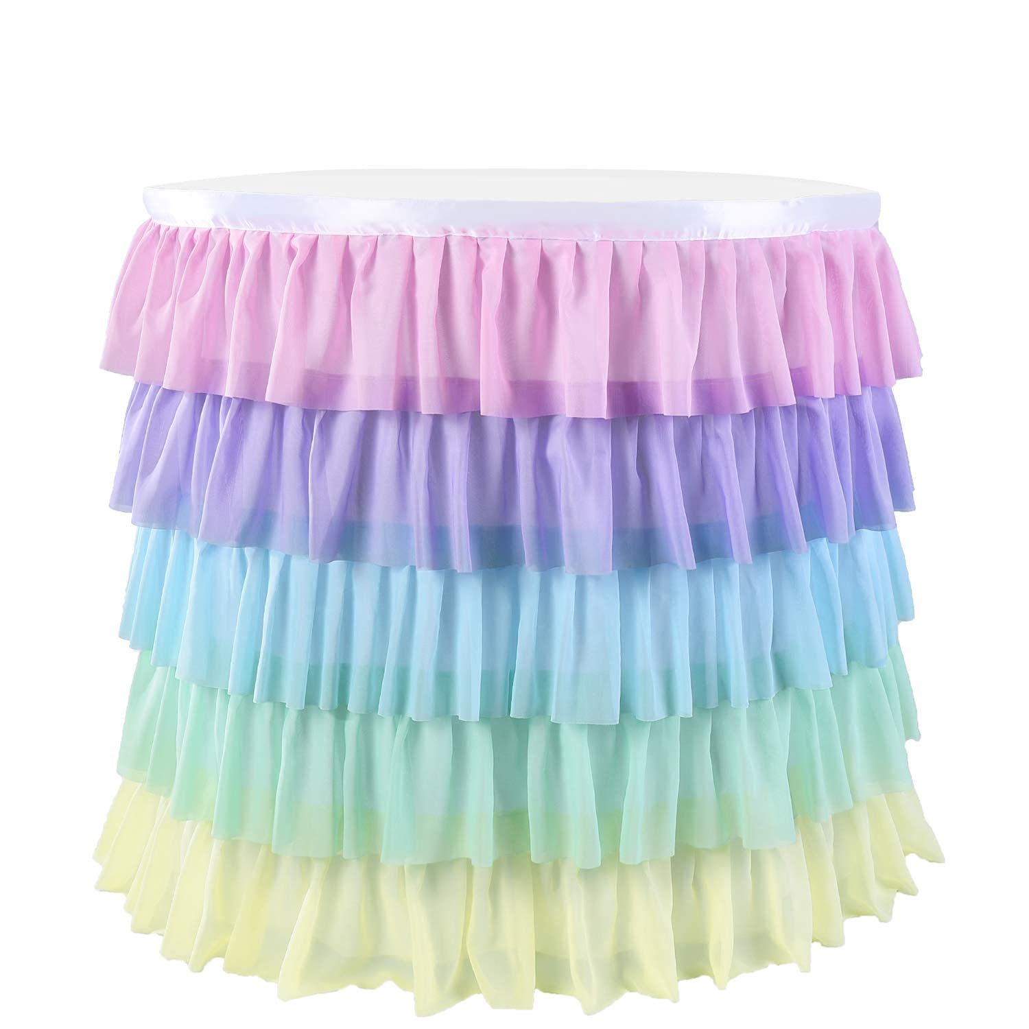 HB HBB MAGIC Rainbow Table Skirt Tutu Unicorn Tablecloth for Rectangle Table 6ft Girls Birthday Unicorn Party Baby Shower