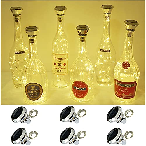 Cynzia Solar Wine Bottle Lights, 6 Pack 20LED Solar Powered Diamond Cork Lights, Waterproof Outdoor Fairy String Light for Garden, Patio, Party, Wedding, Holiday Decor (Warm White)