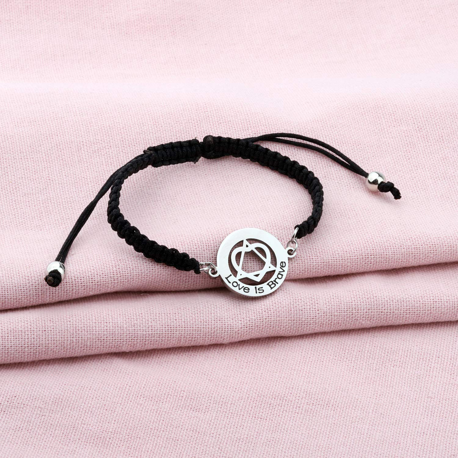 BEKECH Adoption Bracelet Love is Brave Intertwined Heart and Triangle Adoption Symbol Charm Braided Bracelet for Stepmom