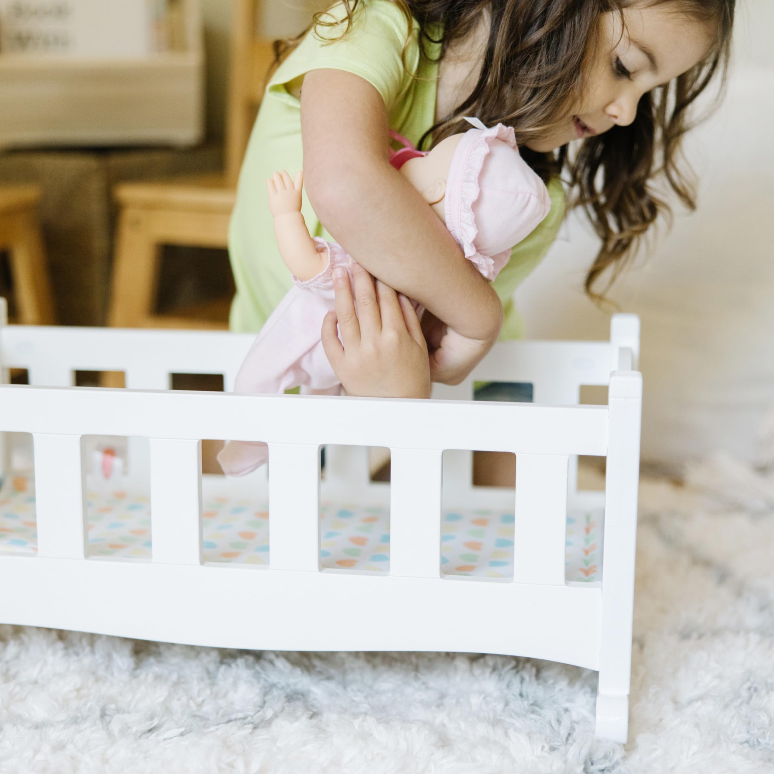 Melissa & Doug Mine to Love Wooden Play Cradle for Dolls, Stuffed Animals - White