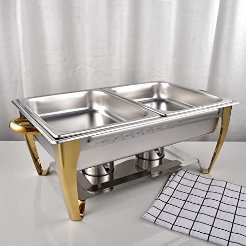 HONHPD 9 Quart Chafing Dish Buffet Set, Stainless Steel Chafing Dishes Silver Rectangular Catering Chafer Warmer with Food Tray Lid and Fuel Holder for Wedding Party Banquet Catering Events