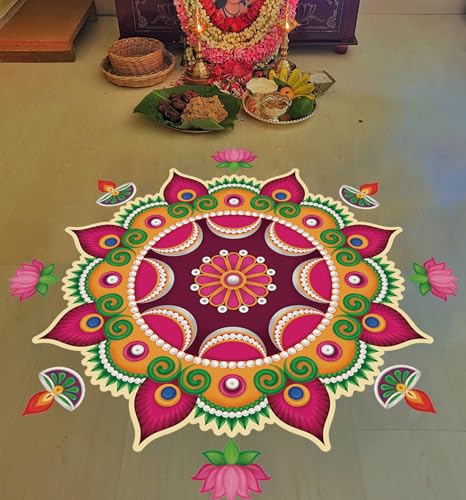 BAYLAY Diwali Decorations for Home - Rangoli Floor with Patterns Stickers Traditional Indian Diwali Decorations for Entrance Décor and Gift