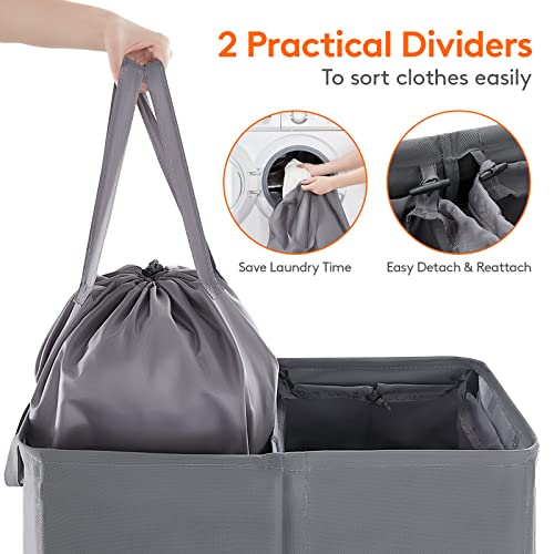 Lifewit 72L Freestanding Laundry Hamper, Bundle with 105L Double Laundry Hamper with Lid and Removable Laundry Bags, Grey