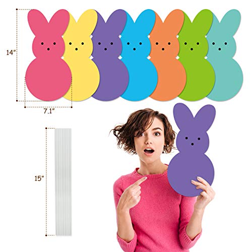 Easter Yard Signs Peeps Bunny Cutouts Easter Outdoor Decorations Easter Yard Stakes Bunny Party Spring Patio Lawn Decorations Set of 7