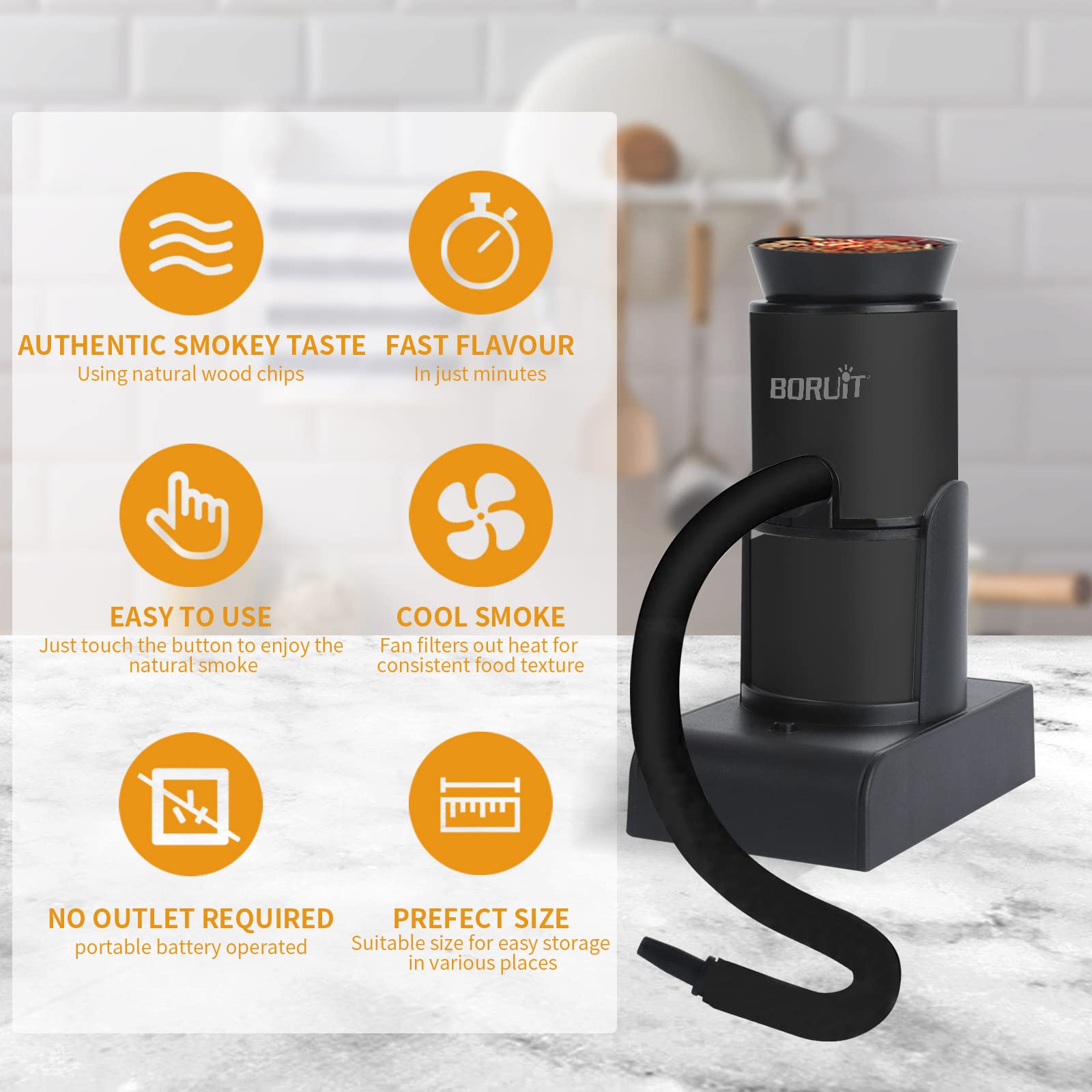 Boruit SK301 Smoking Gun Cocktail Smoker Kit with Wood Chips, Whiskey Meat Bbq Cheese Smoking Infuser Portable Cold Flavour Dry Blaster