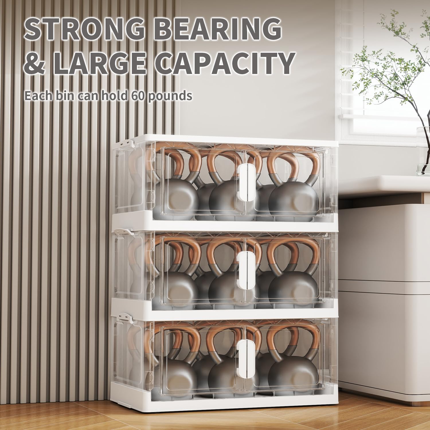 Dimmeda Clear Storage Bins with Lid,15 Gal Collapsible Storage Bins with Wheels,4 Packs Plastic Storage Bins, Closet Organizers and Storage,Open Front Stackable Storage Bins for Closet Clothes