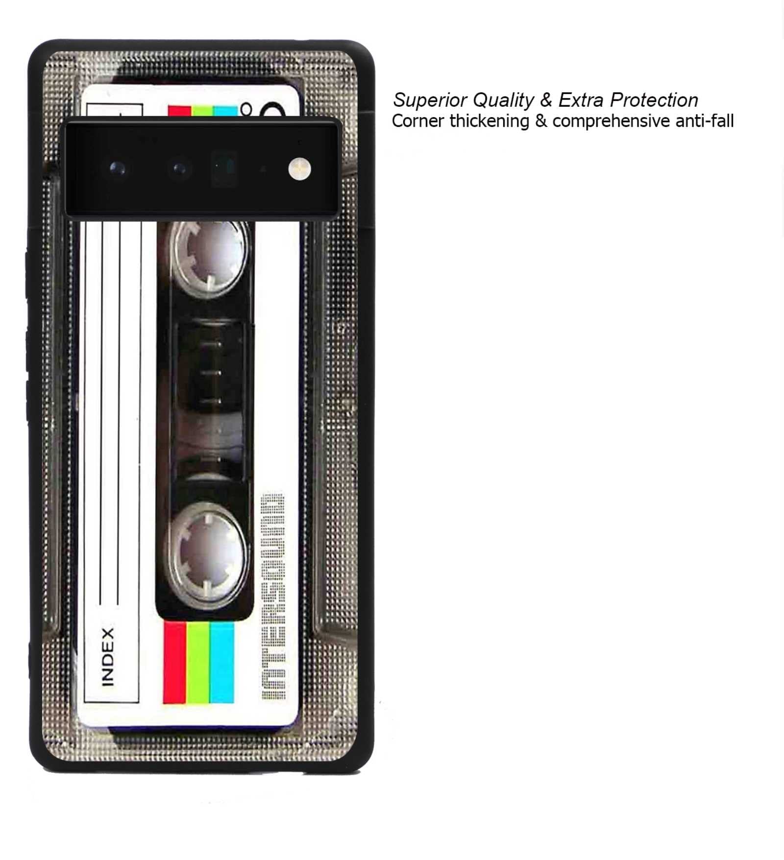 Compatible with Google Pixel 6 Pro(2021) Cassette Case, Vintage Music Cassette Tape Mix Tape Cool 80s 90s Classic Retro Graphic for Google Case Women Men, Slim Soft Silicone Case for Google